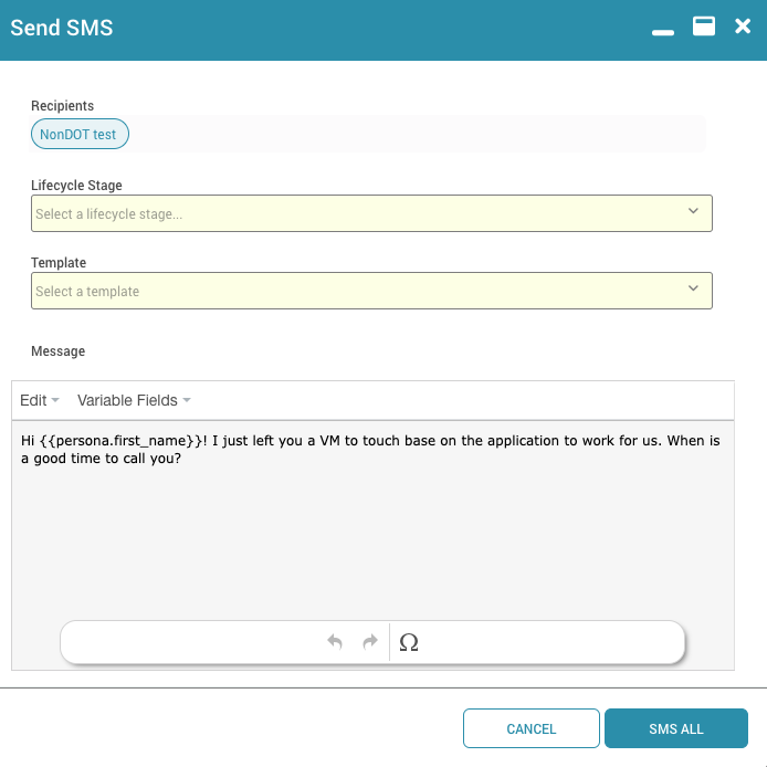 SMS Templates Within the Messaging Interface