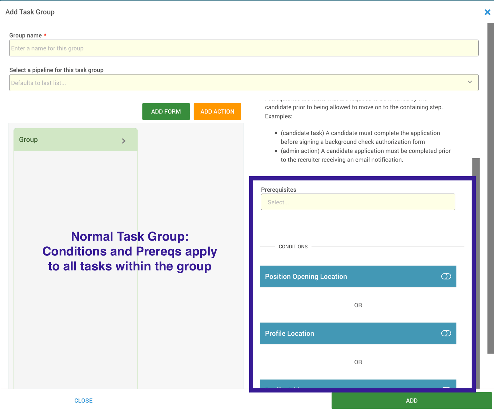 Conditional Forms and Task Groups in Recruiting Workflows