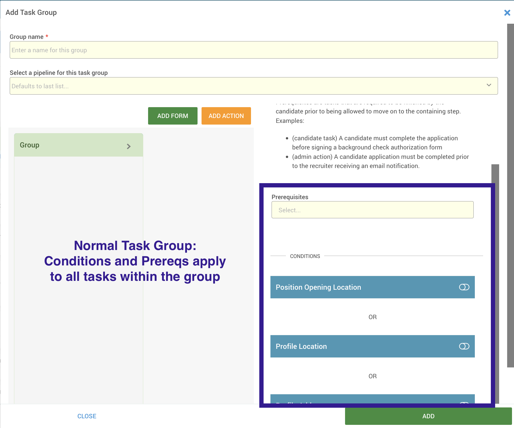 Conditional Forms and Task Groups in Recruiting Workflows