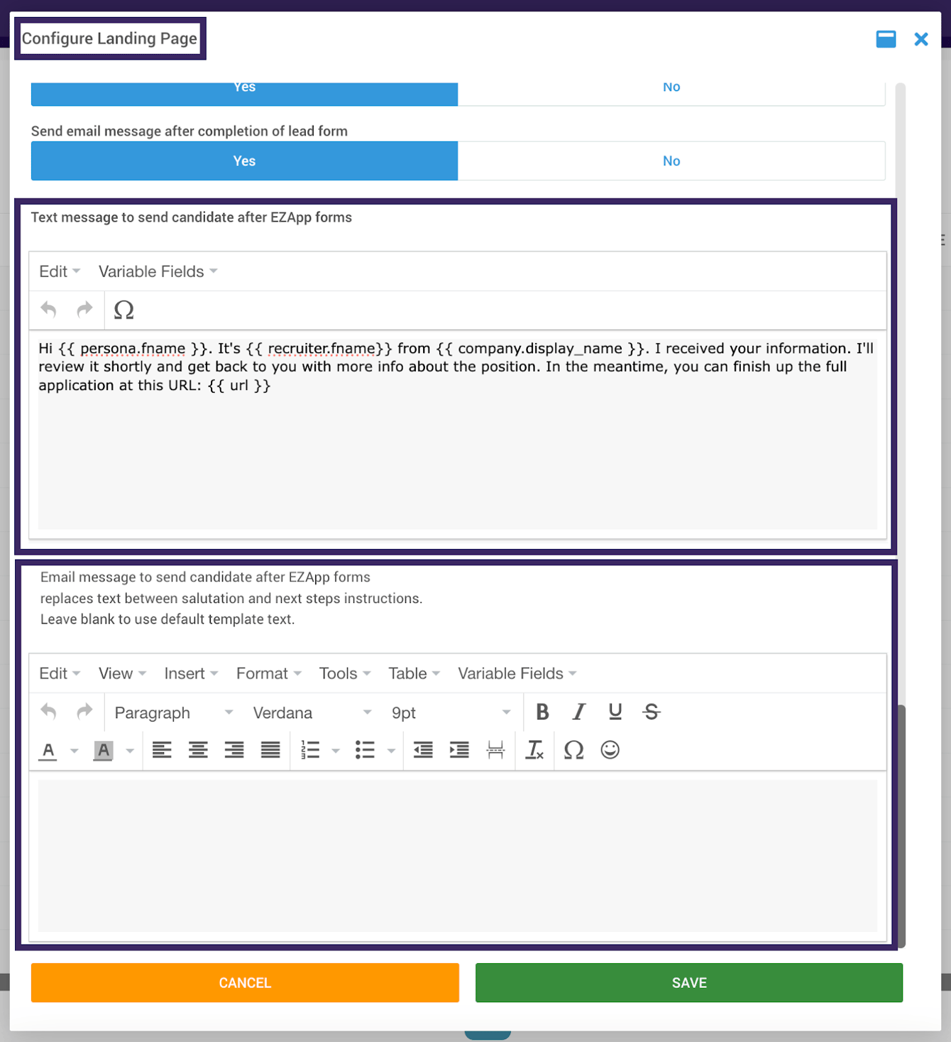 Editing Automated Candidate Emails & Texts